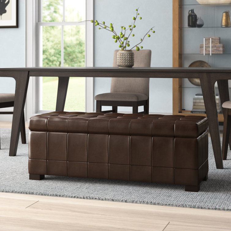 Latitude Run® Kianda Dark Brown Full Leather Storage Bench Ottoman With Dimples | Wayfair